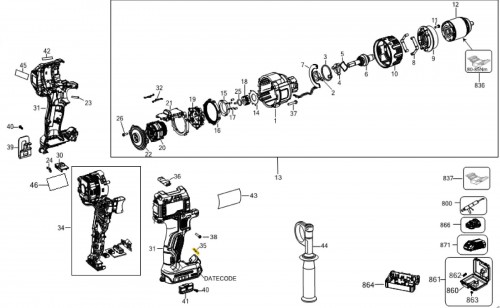 Dewalt Dcd996 Cordless Drill Type 2 Spare Parts SPARE_DCD996/TYPE_2 ...