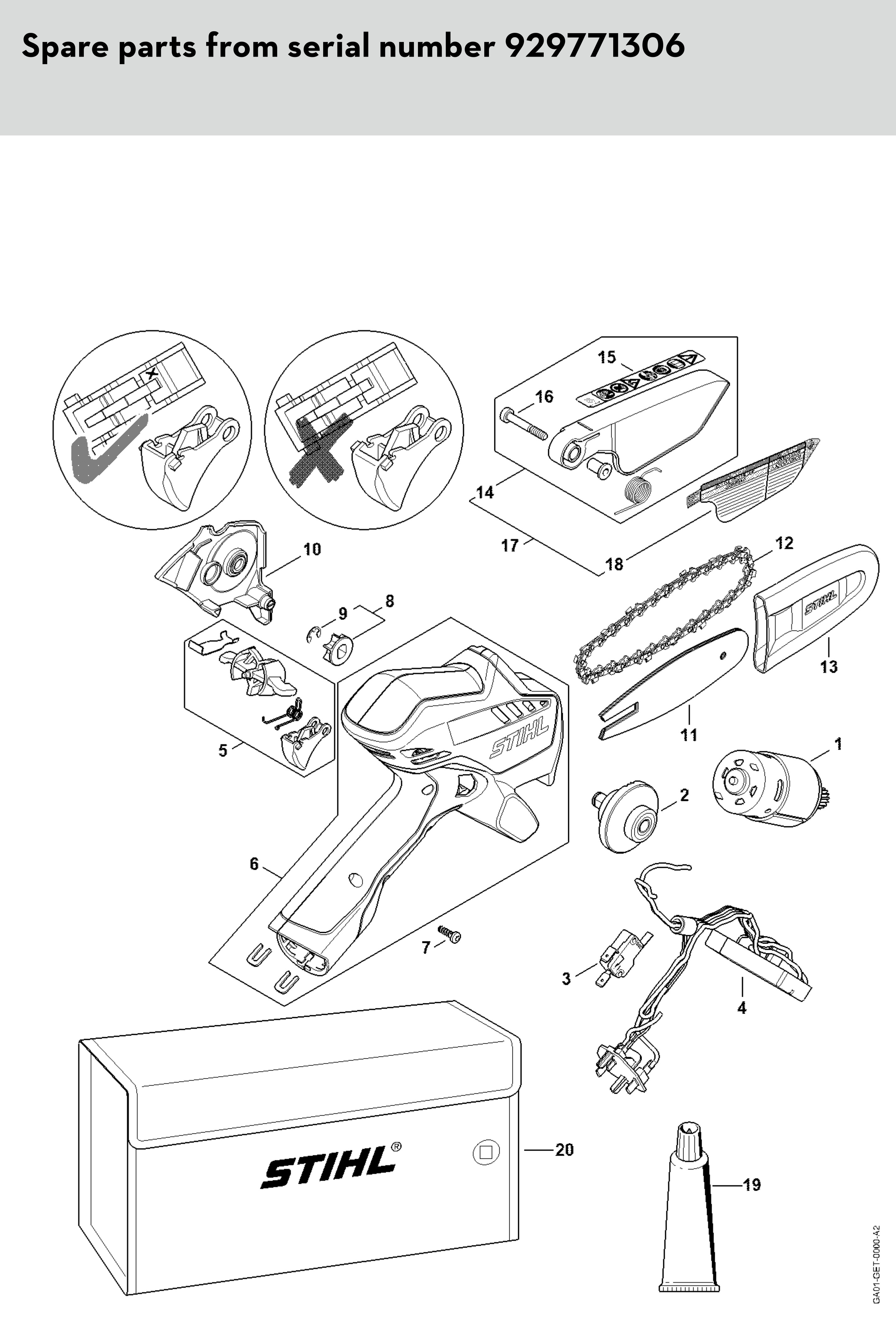 Stihl Gta 26 Cordless Garden Pruners Spare Parts SPARE_GTA26 from Spare ...