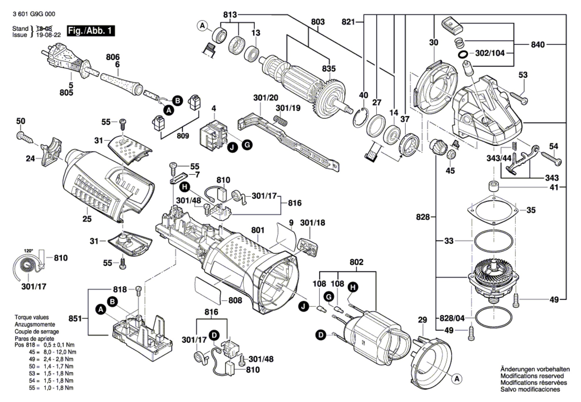 Bosch 3 601 G9g 000 Gws 17-125 Ci Angle Grinder Spare Parts SPARE ...