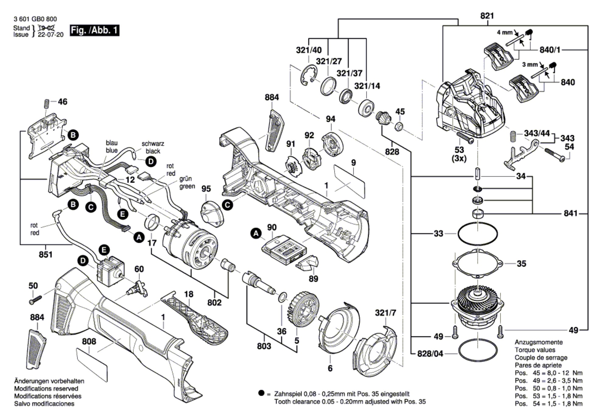 Bosch 3 601 Gb0 800 Gwx 18v-10 Psc Cordless Angle Grinder Spare Parts ...