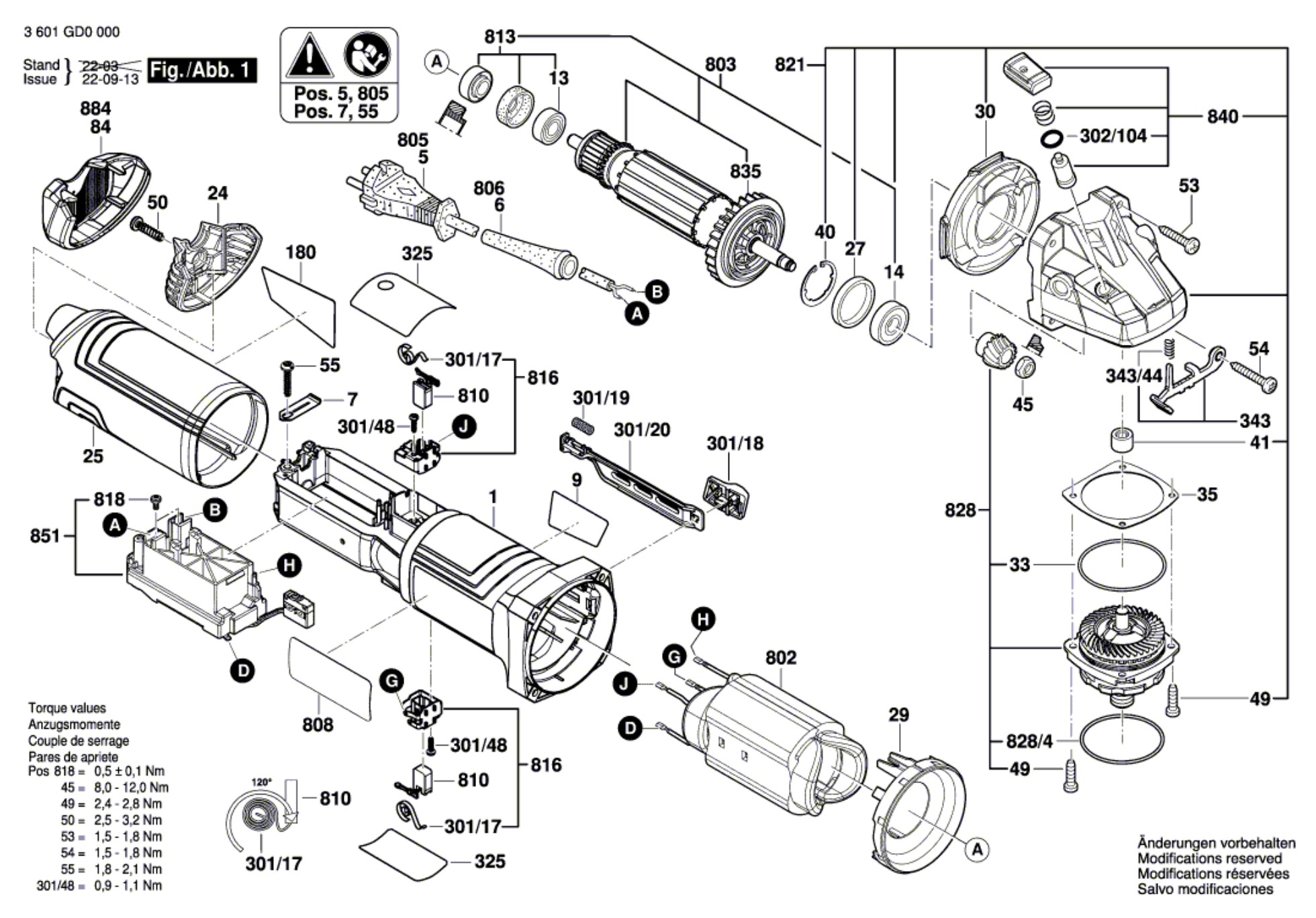 Bosch 3 601 Gd0 000 Gws 14-125 Angle Grinder / Eu Spare Parts SPARE ...