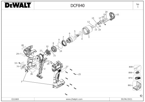 Dewalt Dcf840nt-xj Impact Driver Spare Parts SPARE_DCF840NT-XJ/TYPE_1 ...