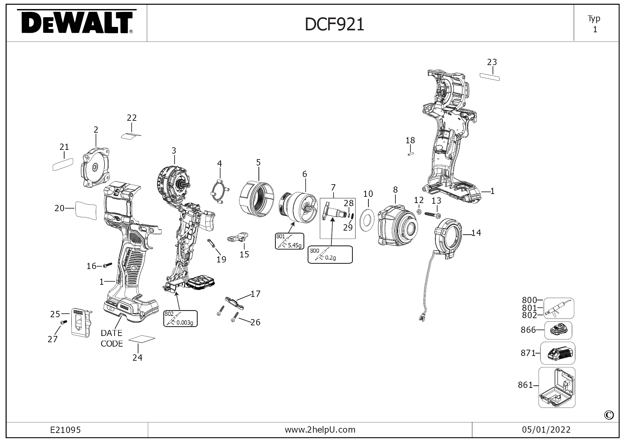 Dewalt Dcf921n-xj Impact Wrench Spare Parts SPARE_DCF921N-XJ/TYPE_1 ...
