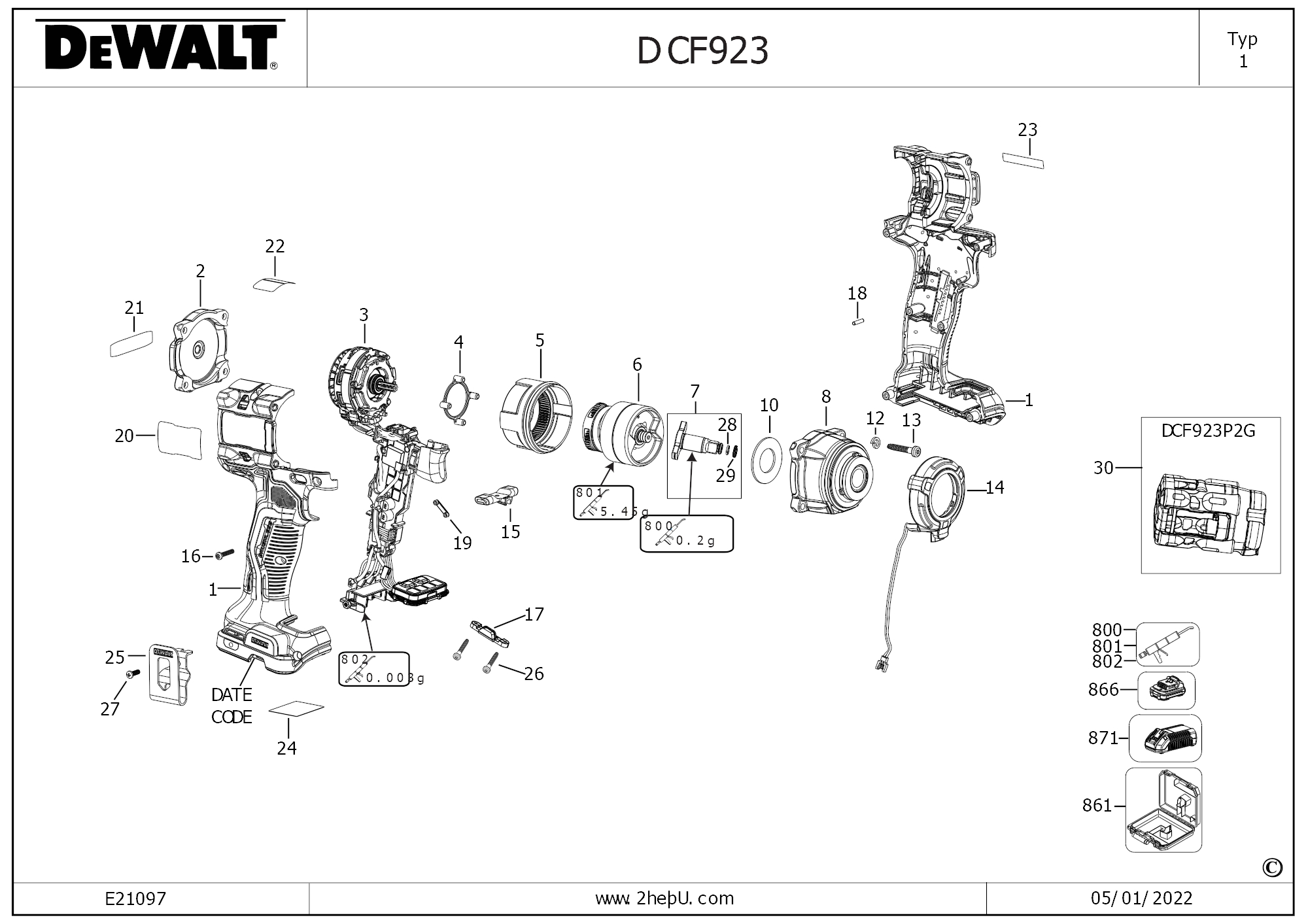 Dewalt Dcf923n-xj Impact Wrench Spare Parts SPARE_DCF923N-XJ/TYPE_1 ...