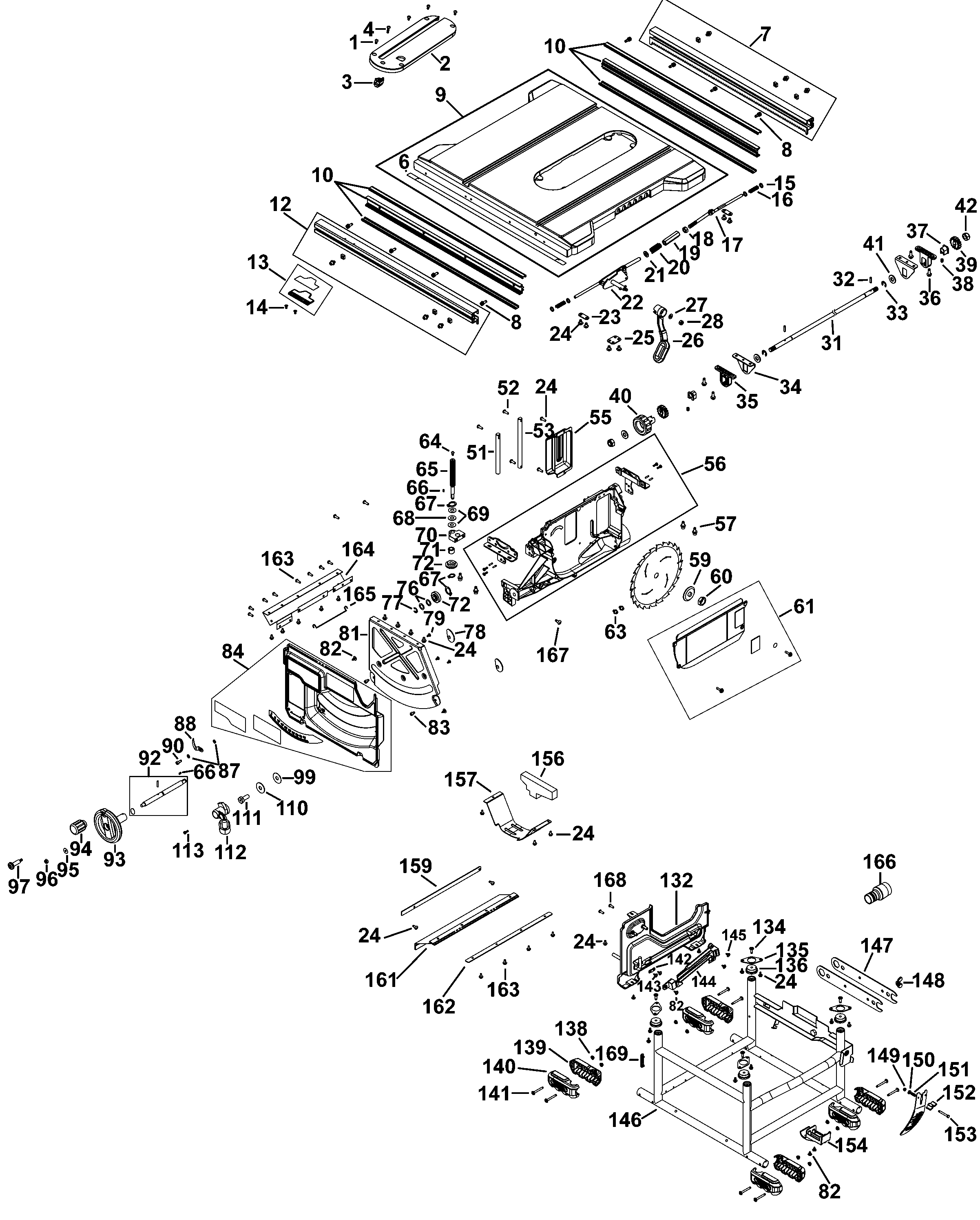 Dewalt Dwe7485 240v 210mm Compact Table Saw Spare Parts SPARE_DWE7485 ...